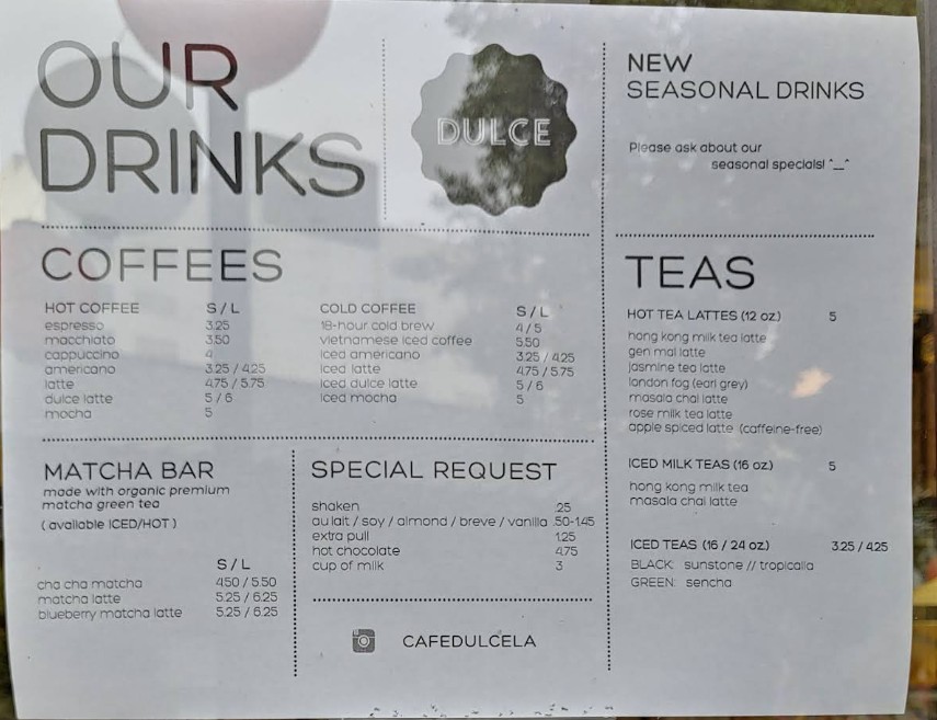 Cafe Dulce Restaurant Menu – Specialty Coffees, Pastries & Baked Goods ...